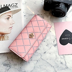 Todd Grace Fashion Ladies Purse Elegant Clutch Crown Wallet Long Wallet Leather Wallet (Pink)