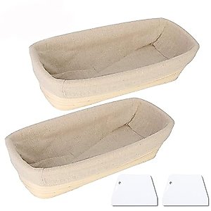 Hoomall 2Pcs Rectangular Bread Proofing Baskets 9.1 * 5.1 * 2.4in Sourdough Baskets +2Pcs Rectangular Fabric Cover +2Pcs White Squeegee