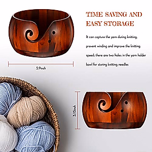 WILLBOND Wooden Yarn Bowl, 6 x 3 Inches Knitting Yarn Bowls with Holes Crochet Bowl Holder Handmade Yarn Storage Bowl for DIY Knitting Crocheting Accessories