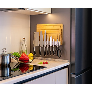Demi's Home Knife Magnetic Strip & Cutting Board Holder for Wall or Fridge - 16 inch - (Knives & Cutting Boards Not Included) - Magnetic Cutting Board Rack & Magnetic Knife Holder for Fridge or Wall
