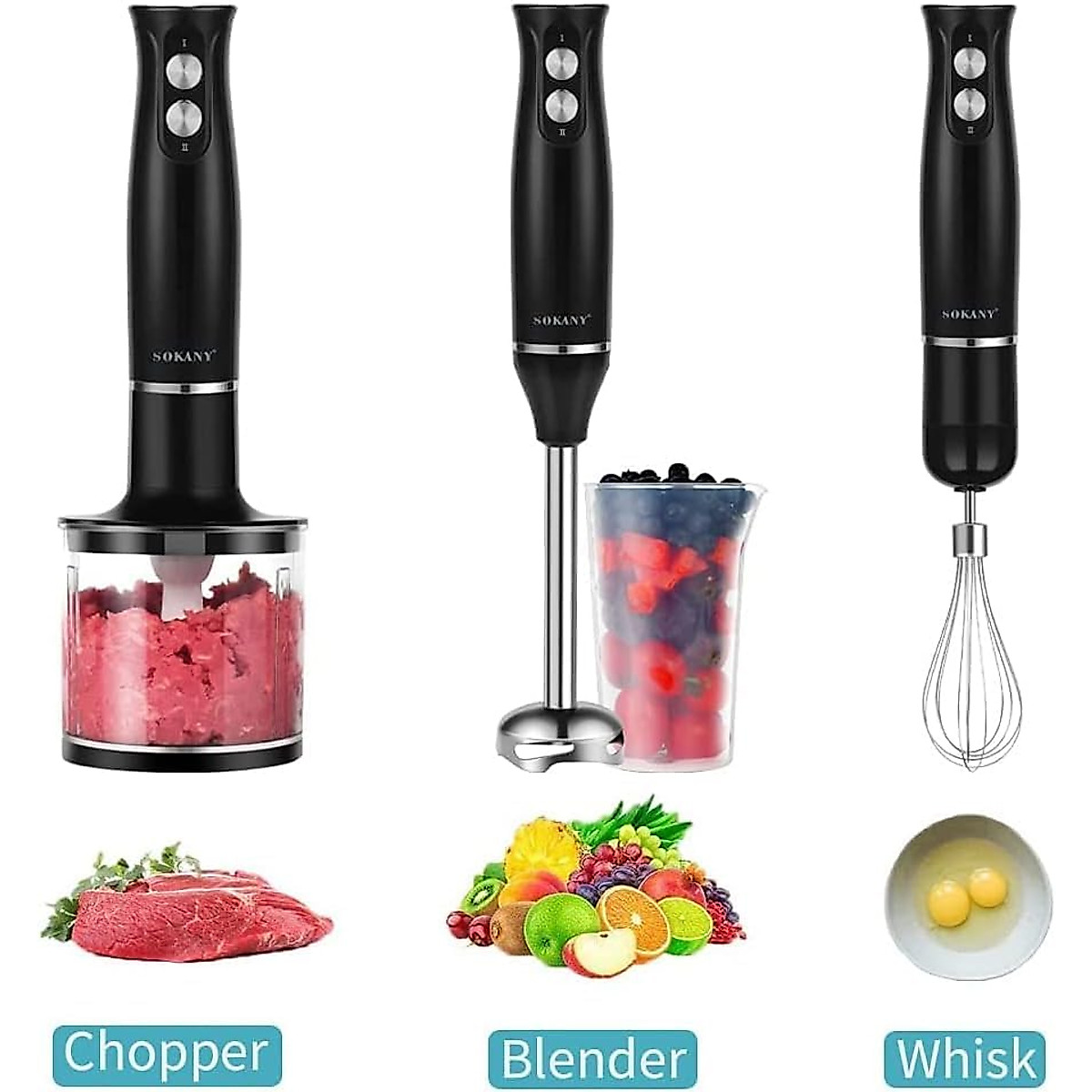 SOKANY 4-in-1 500W Immersion Handheld Blender - Turbo Mode, Stainless Blades