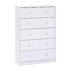 Home Square 4 Piece Bedroom Set with 6-Drawer Double Dresser, 5-Drawer Chest and Two of 1-Drawer Nightstand in White