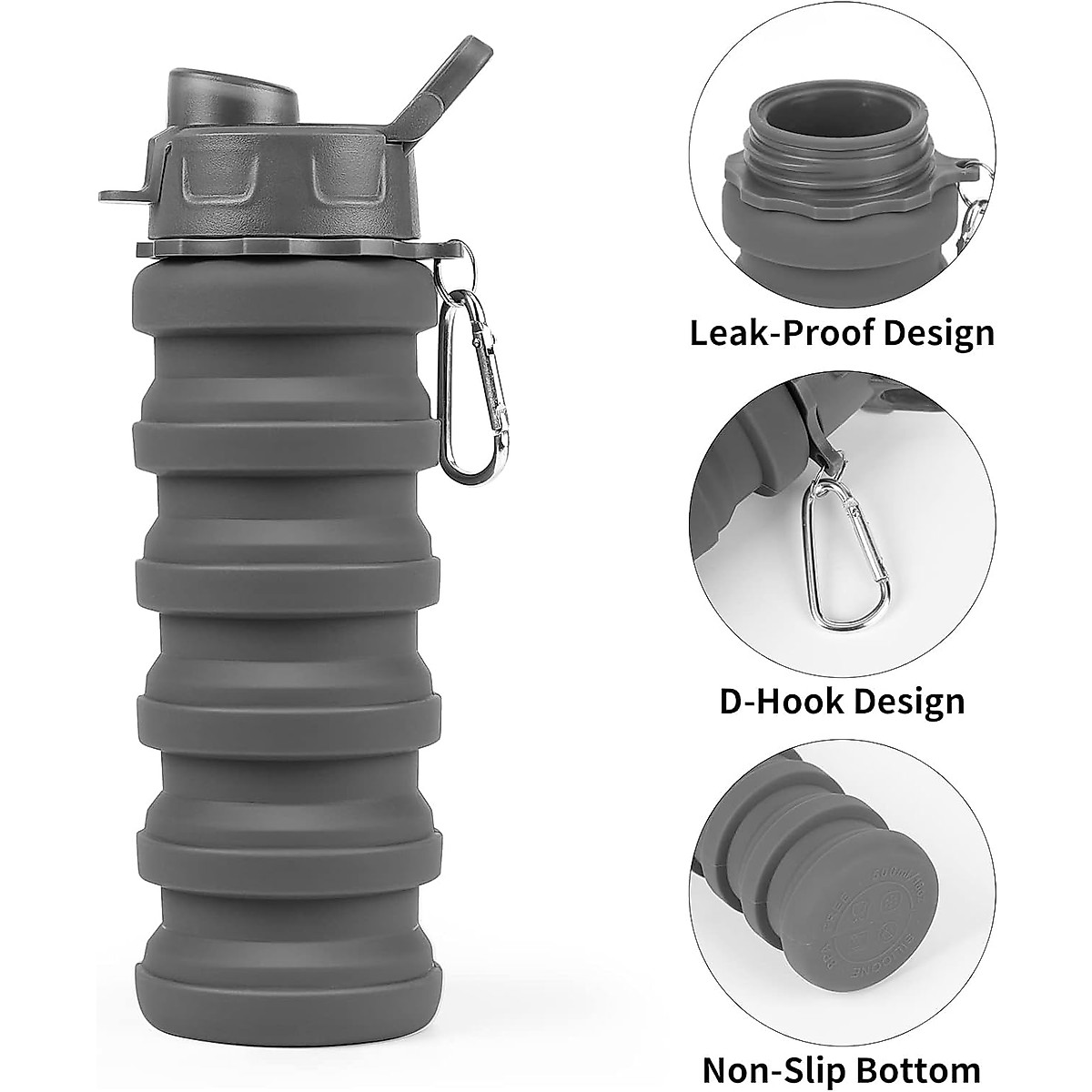 ＲＵＥＩＵＲＩ Collapsible Water Bottle, Foldable Cup,500Ml Collapsible Sport Water Bottle Bpa Reusable Travel Water Bottles For Hiking Biking Running Outdoor Gym (Gray(B)+Purple(B))