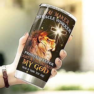 MYMISOR Lion Tumbler Cup For Men My God That Is Who You Are Christian Cross Stainless Steel Mug Wildlife Animal Christian Gift For Lion Lovers Uplifting Gifts Birthday Present