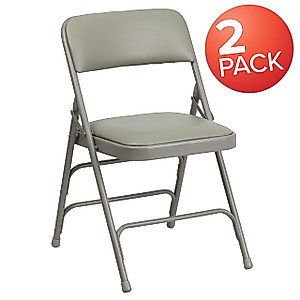 Flash Furniture 2 Pack HERCULES Series Curved Triple Braced & Double Hinged Gray Vinyl Metal Folding Chair