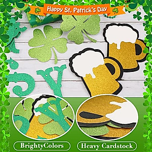 St Patricks Day Banner, SEPGLITTER 3 Strings St. Patrick's Banner Gold Glitter Saint Patricks Day Decorations Happy St. Patrick's Day Banner Decor with Clover Signs for Shamrock Garland Party Supplies