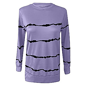 Ceboyel Womens Crew Neck Sweatshirt 2023 Striped Color Block Blouese Shirts Long Sleeve Pullover Tops Fall Fashion Clothes Womens Hoodies Pullover Trendy Purple M