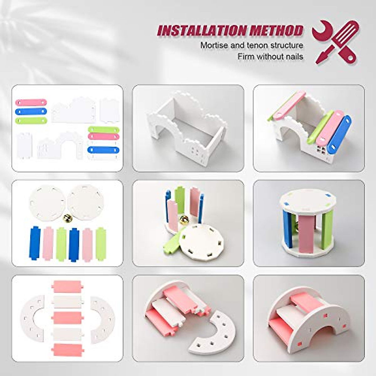 Bac-kitchen 5 Pcs Hamster Wooden Seesaw Tunnel Toy, Hamster Hide Playground Tubes and Tunnels Gym Exercise Fun Toy, Hamster Cage Accessories for Chinchilla Dwarf Hamster Gerbil Guinea Pig(H01)