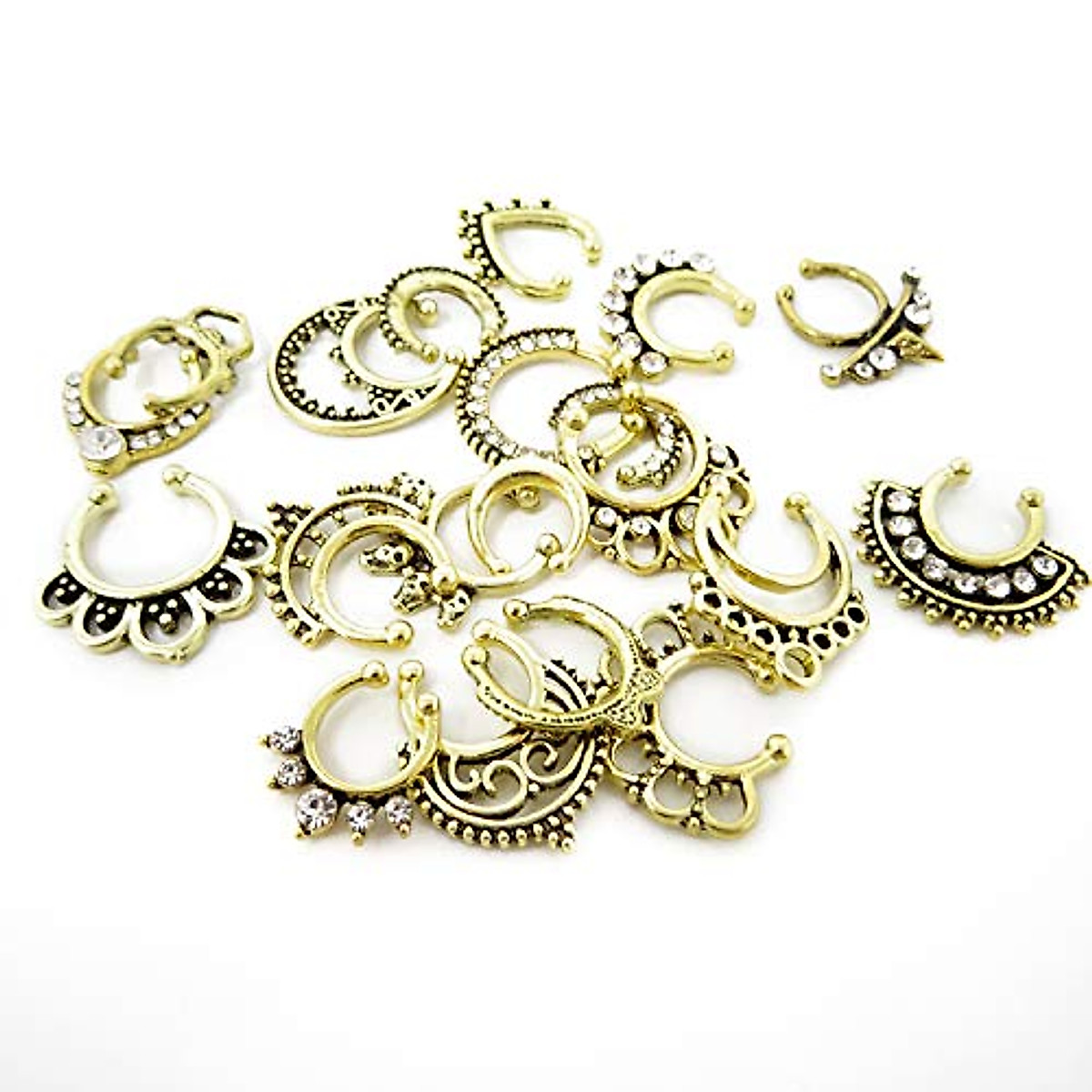 Honbay 20pcs Fake Septum Clicker Nose Ring Rhinestone Non Piercing Hanger Clip Body Jewelry (Bronze)