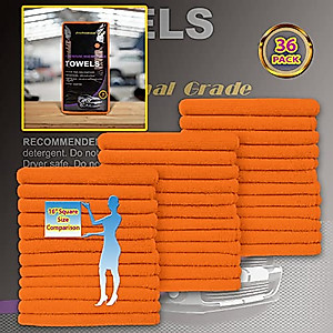 Large Microfiber Cleaning Towels, 36-Pack, Ultra Soft Plush Washcloths, Professional Grade Premium Microfiber Detailing Cleaning Cloth for Car, Household and Commercial (Orange, 16" x 16")