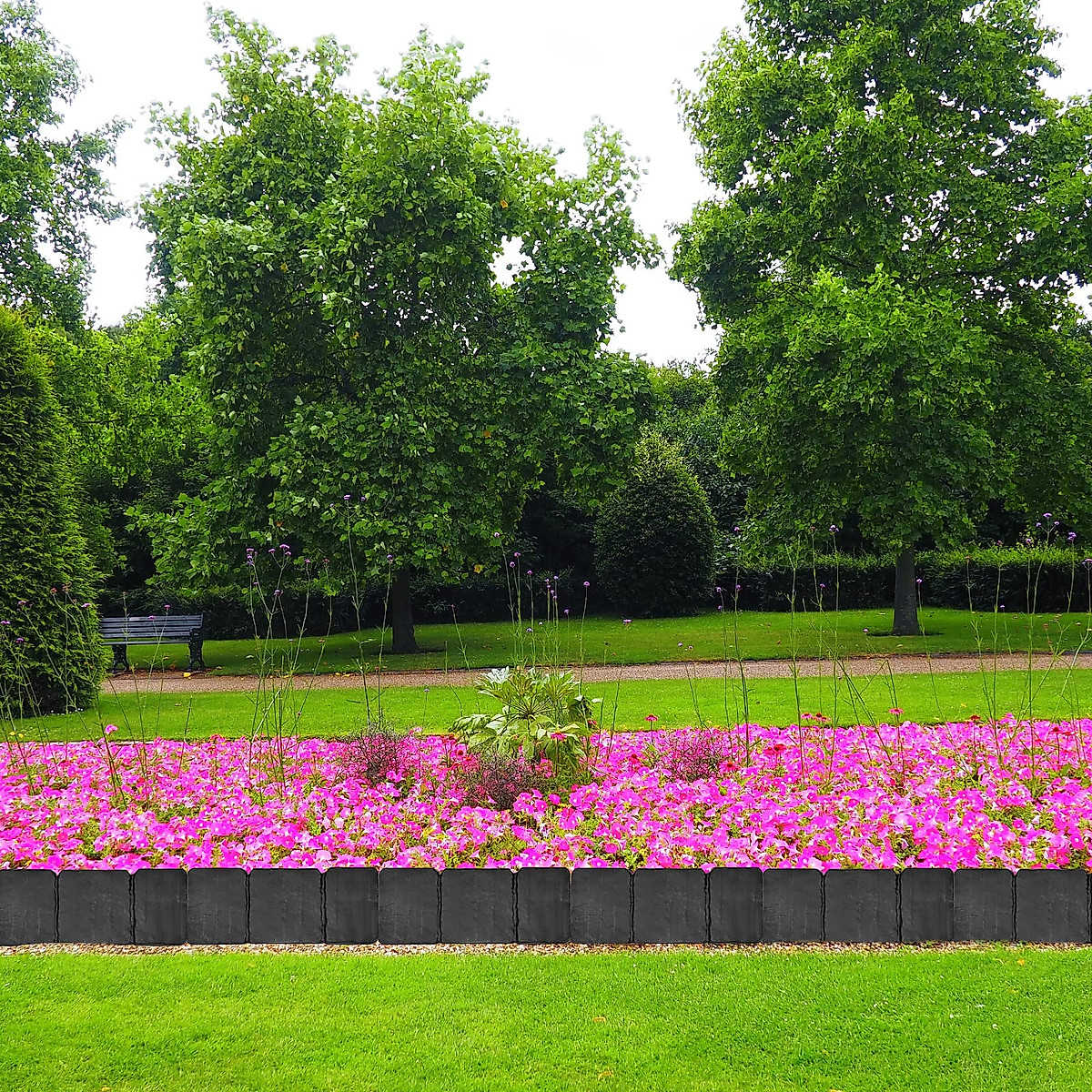 MECCANIXITY Garden Fence Stone Effect 9.8x9.1 Inch, Plastic Decorative Fencing Path Garden Border Edging for Patio Landscape Pathway, Overall 98 Inch Length, Black Pack of 10