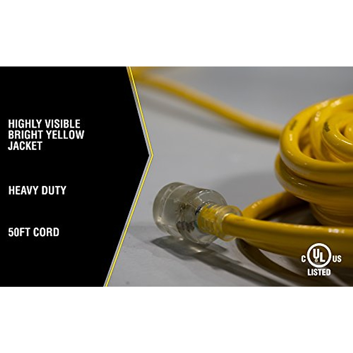 Yellow Jacket 2805 10/3 Heavy-Duty 15-Amp SJTW Contractor Extension Cord with Lighted End; 50-Feet