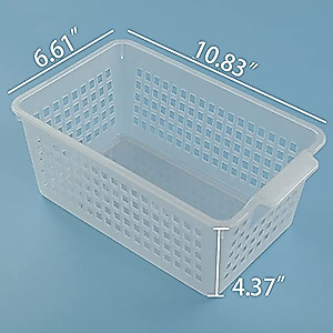 Qskely Plastic Clear Storage Basket, Rectangle, Pack of 6