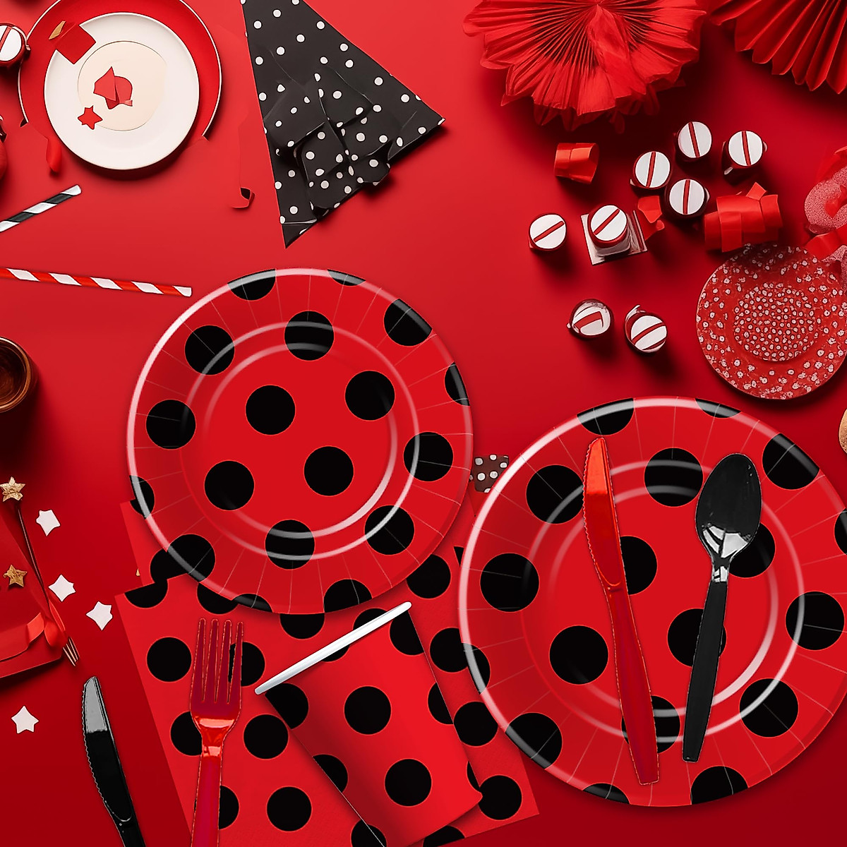 Xenorik Ladybug Birthday Party Decorations Tableware - Ladybug Party Supplies, Plate, Cup, Napkin, Tablecloth, Cutlery, Straw, Lady Bug Theme 1st 2nd 3rd Birthday Baby Shower Decorations | Serve 24