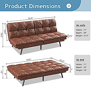 wOod-it Futon Sofa Bed, Memory Foam Foldable Couch Convertible Loveseat Sleeper Daybed with Adjustable Armrests for Small Space, Studio, Office, Apartment, Compact Living Room, Brown
