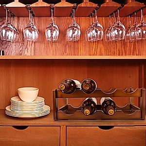 PAMISO 2-Tiers Wine Rack, 8-Bottles Bamboo Wine Stand Holder Wine Rack Countertop for Pantry, Kitchen, Bars, Wine Cellar