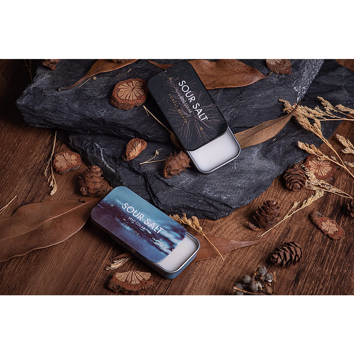 SourSalt SOLID Cologne -FOREST BREATH Pocket-Size Fragrance. - .5 oz Tin Wooden Note Long Lasting