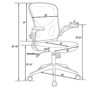 LeisureMod Newton Modern Adjustable Height Mesh Office Swivel Desk Chair with Flip Up Armrest, Black