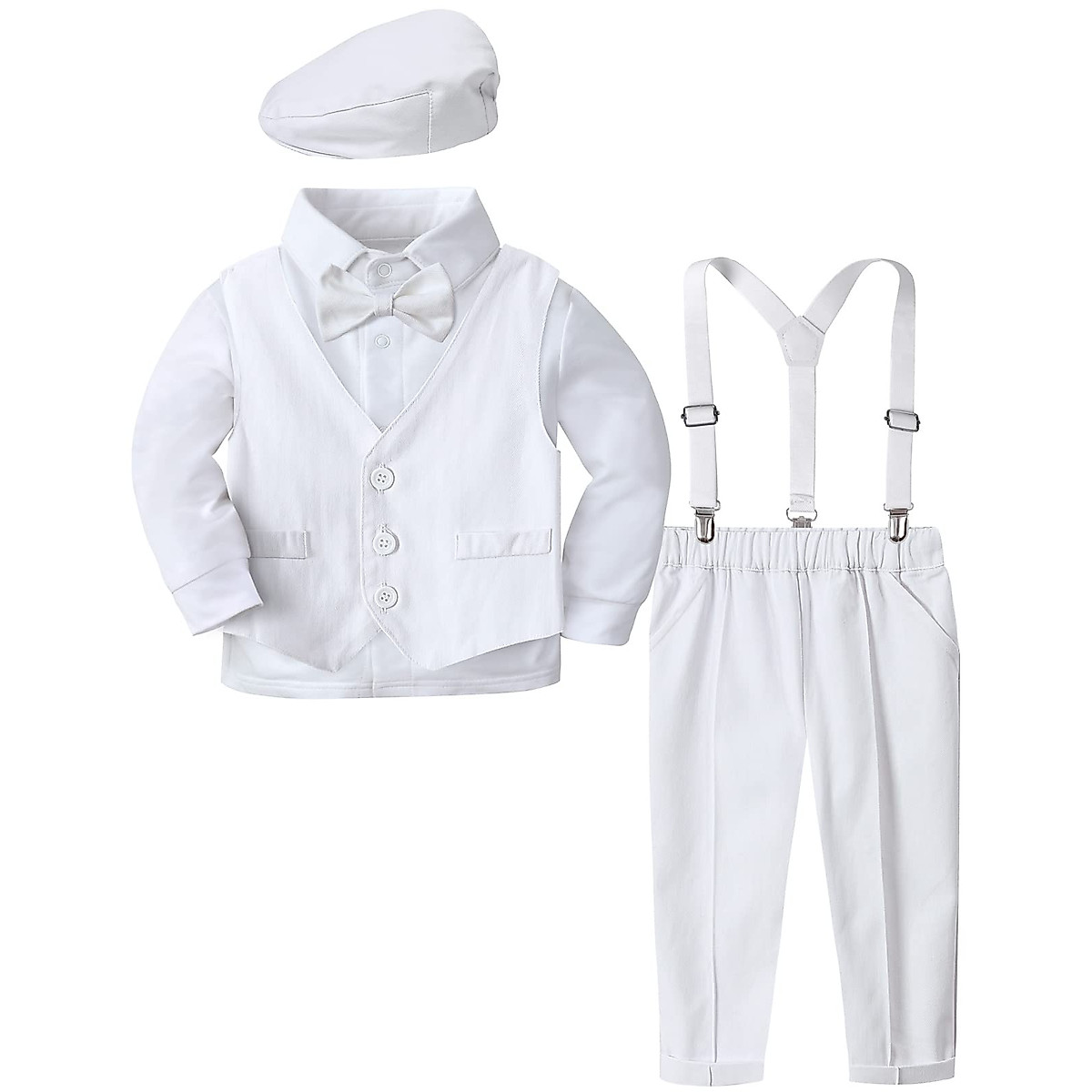A&J DESIGN Baptism Outfits for Babyboys Toddler Christening Formal Suits with Hat White 3T