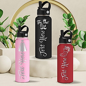 Westpearl Personalized Water Bottles with Straw 32oz Custom Stainless Steel Sports Water Bottle with Engraved Name Text Customized Insulated Double Wall Water Bottles for School Sports