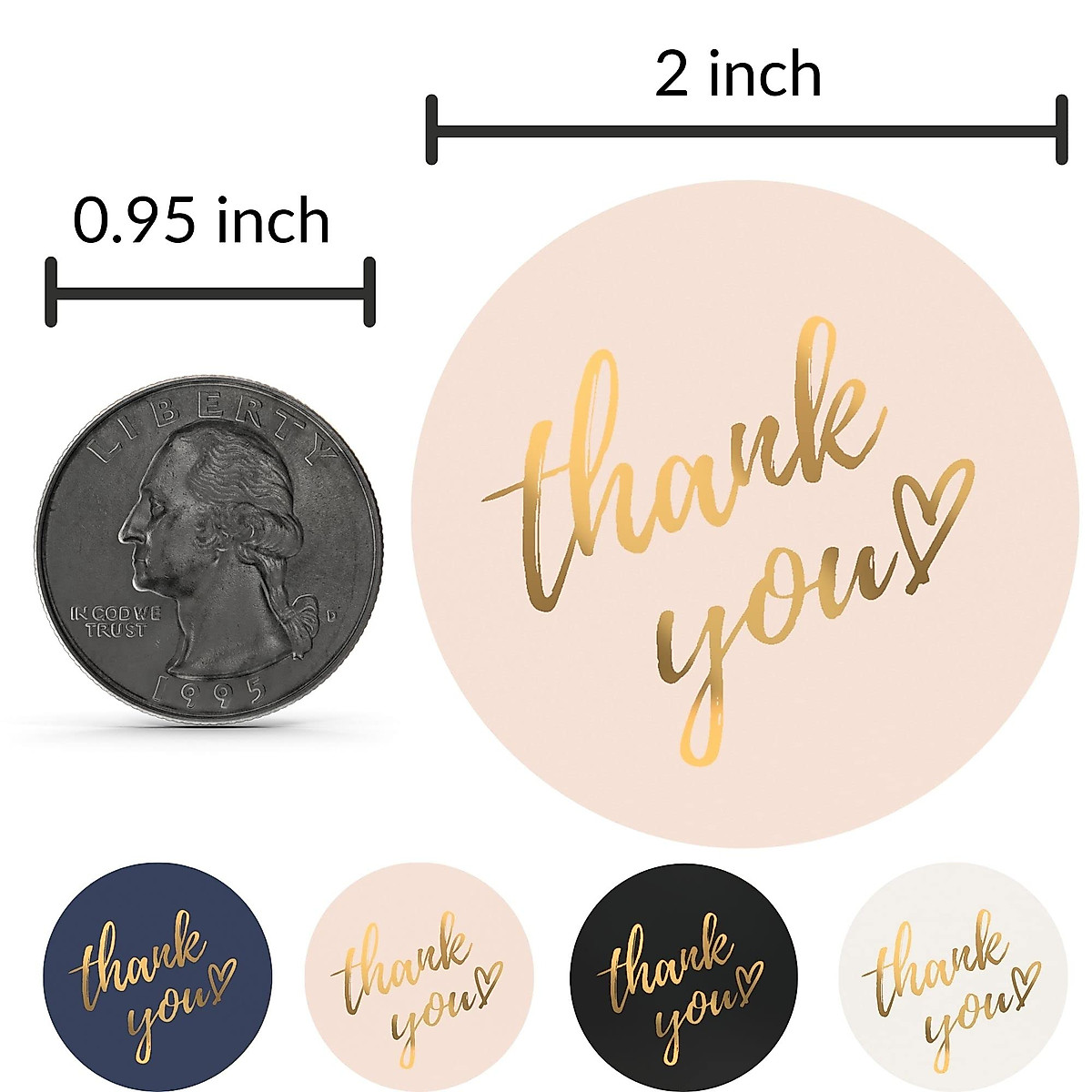 Mobiusea Party Thank You Stickers Roll | Simple and Sincere | 2 inch | Waterproof | 300 Labels for Small Business, Packaging, Mailer Seal Stickers | 4 Classic Colors with Gold Foil Design