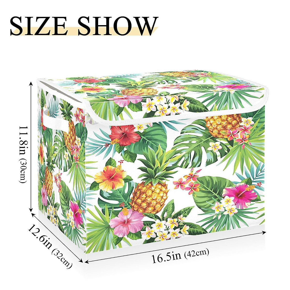 DIGTIA Tropical Pineapple Floral Storage Bins with Lids Large Palm Leaves Summer Storage Basket with Handles Foldable Fabric Storage Box Organizer for Clothes Toys Closet Cabinet Home Office Bedroom
