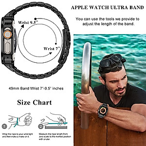HASLFM Stainless Steel Apple Watch Band with Case Compatible with Apple Watch Ultra/Ultra 2(49mm),Metal iWatch Band and Protective Bumper Cover, Rugged Replacement Strap for Men 2023,Black