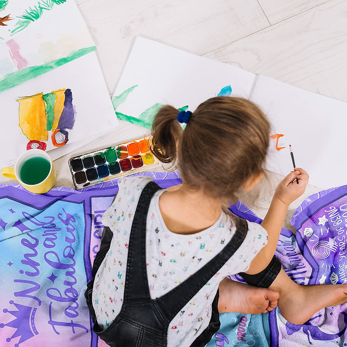 Henazin 9 Year Old Girl Birthday Gift, Purple Cartoon Heart Flannel Throw Blanket, 50"X60", Lightweight, Modern, Twin Size, 1 Count