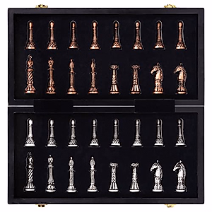 Retro Metal Chess Set for Adults and Kids – Marbling Chess Board with Chess Pieces – Travel Chess Set with Metal Pieces – Folding Chessboard – Ideal for Beginners and Professional Players…