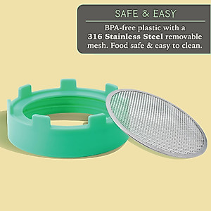 Elementi Sprouting Lids for Wide Mouth Mason Jars (Set of 2), Sprouting Jar Kit for Organic Sprouts, Alfalfa & Mung Bean Sprouts Grow Kit, 316 Stainless Steel Mesh Screen Strainer Lid (Mint Green)