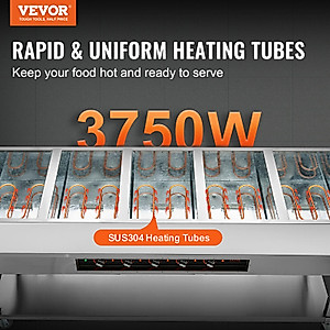 VEVOR 5-Pan Commercial Food Warmer, 5 x 20.6QT Electric Steam Table, 3750W Professional Buffet Catering Food Warmer with 4 Wheels (2 Lockable), Food Grade Stainless Steel Server for Party Restaurant