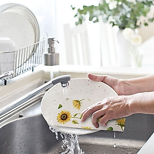Whaline Sunflower Swedish Kitchen Dishcloth Watercolor Spring Summer Flower Cotton Kitchen Towel Floral Absorbent Dishcloth for Party Home Housewarming Cleaning Counter Wipes, 7 x 8 Inch, 4Pcs