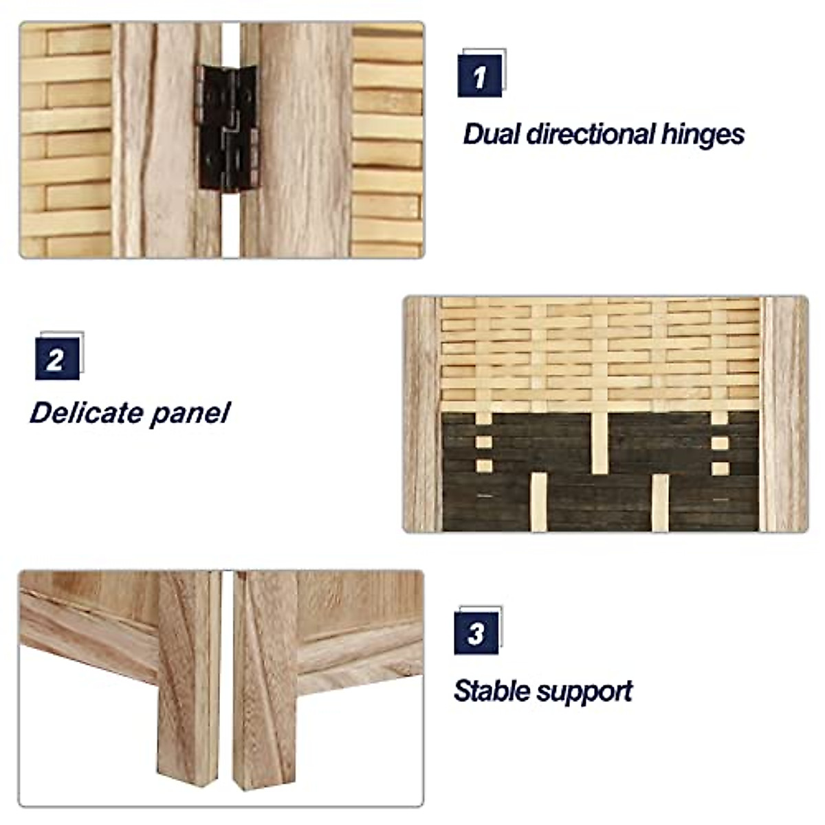 Babion 4 Panel Room Divider, Grass Willow Hand-Woven Screen, Room Dividers and Folding Privacy Screens, Modern Wall Dividers Room Bedroom Decoration, Dividers for Home Office -Brown and Black