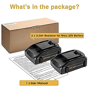 2Packs 20V 3.0Ah Replacement Battery Compatible with Worx 20 Volt Lithium Battery WA3520 WA3525 WG151s, WG155s, WG251s, WG255s, WG540s, WG545s, WG890, WG891 20 Volt Lithium ion Cordless Power Tools