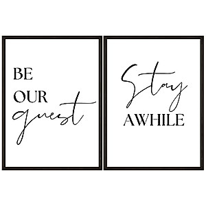 Be Our Guest Wall Decor, Guest Bedroom Wall Decor, Stay Awhile Signs for Home Decor, Farmhouse Bedroom Decor, Bedroom Wall Art Sign, Guest Room Essentials for Aibnb Hosts (Two12x16 Unframed Prints)