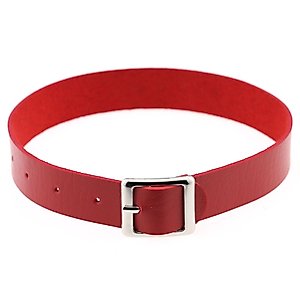 FM FM42 Red PU Simulated Leather Silver-tone Buckle Adjustable Belt Collar Choker Necklace PN1142