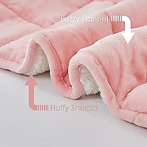 CYMULA Flannel Weighted Blanket Adult: 60×80inch Sherpa Fleece Heavy Blanket - Breathable Soft Blanket 15lbs Queen Size - Snuggly Bed Blankets with Glass Beads- Pink