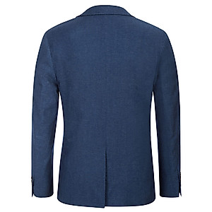 Men's Casual Knit Denim Suit Blazer Jackets Breathable Stretch Notch Lapel Collar Business Work Sports Coats Two Button
