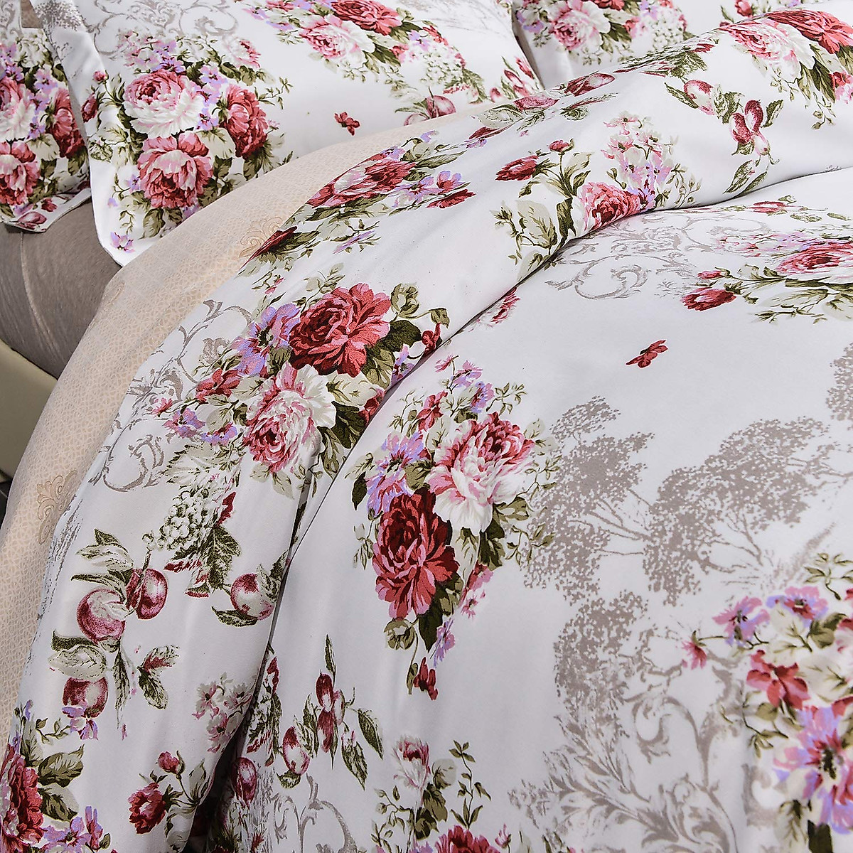 Candid Bedding Duvet Cover Twin Size - 5 Piece Ultra Soft Washed Floral Duvet Cover Comforter Cover with Zipper Closure (1 Duvet Cover + 4 Pillow Shams)