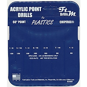 Drill Bits for Plastic (Acrylic, plexiglass, ABS, lexan, Polycarbonate, PVC) Norseman 7pc Acrylic Point Drill Set in Vinyl Pouch. Includes 1/8", 3/16", 1/4", 5/16", 3/8", 7/16", and 1/2" Part BG4600