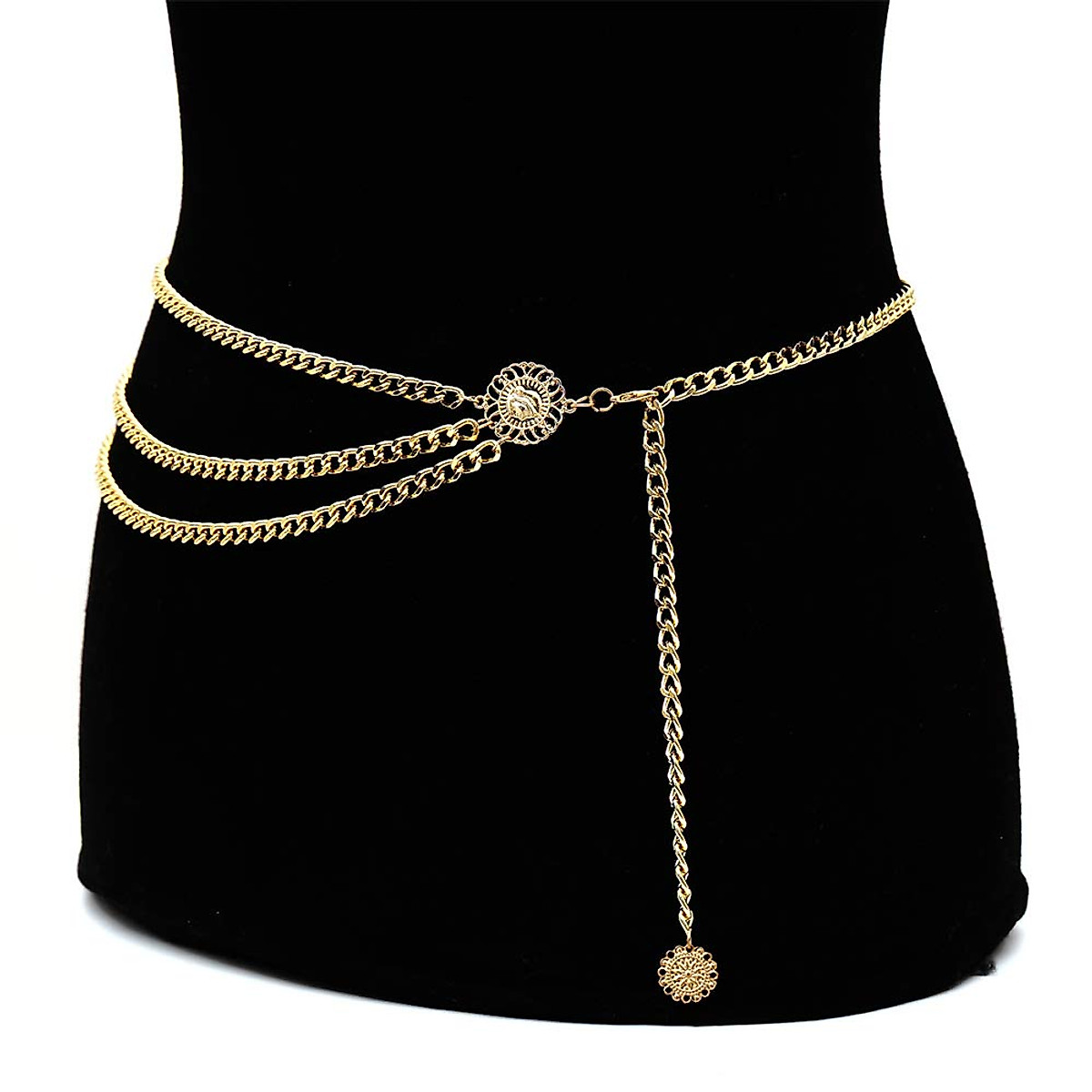 Anglacesmade Body Chain Metal Link Multilayer Waist Chain Coin Charm Pendant Waist Belt Prom Party Festival Belly Dancer Jewelry for Women and Girls (Gold)