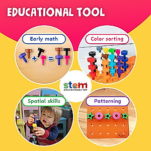 Skoolzy Toddler Peg Board 38 pcs - Pegboard for Toddlers - Stacking Peg Board - Montessori Learning Toys for Toddlers 2+