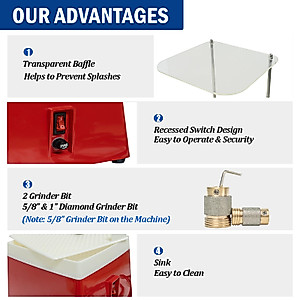 Stained Glass Grinder, Portable Glass Grinder Art Grinding Tool with 5/8" Replaceable Diamond Grinder Bit (110V, 65W, Red)