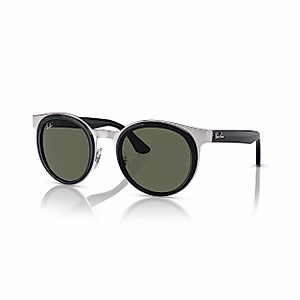 Ray-Ban RB3710 Bonnie Round Sunglasses, Black on Silver/Dark Green, 50 mm