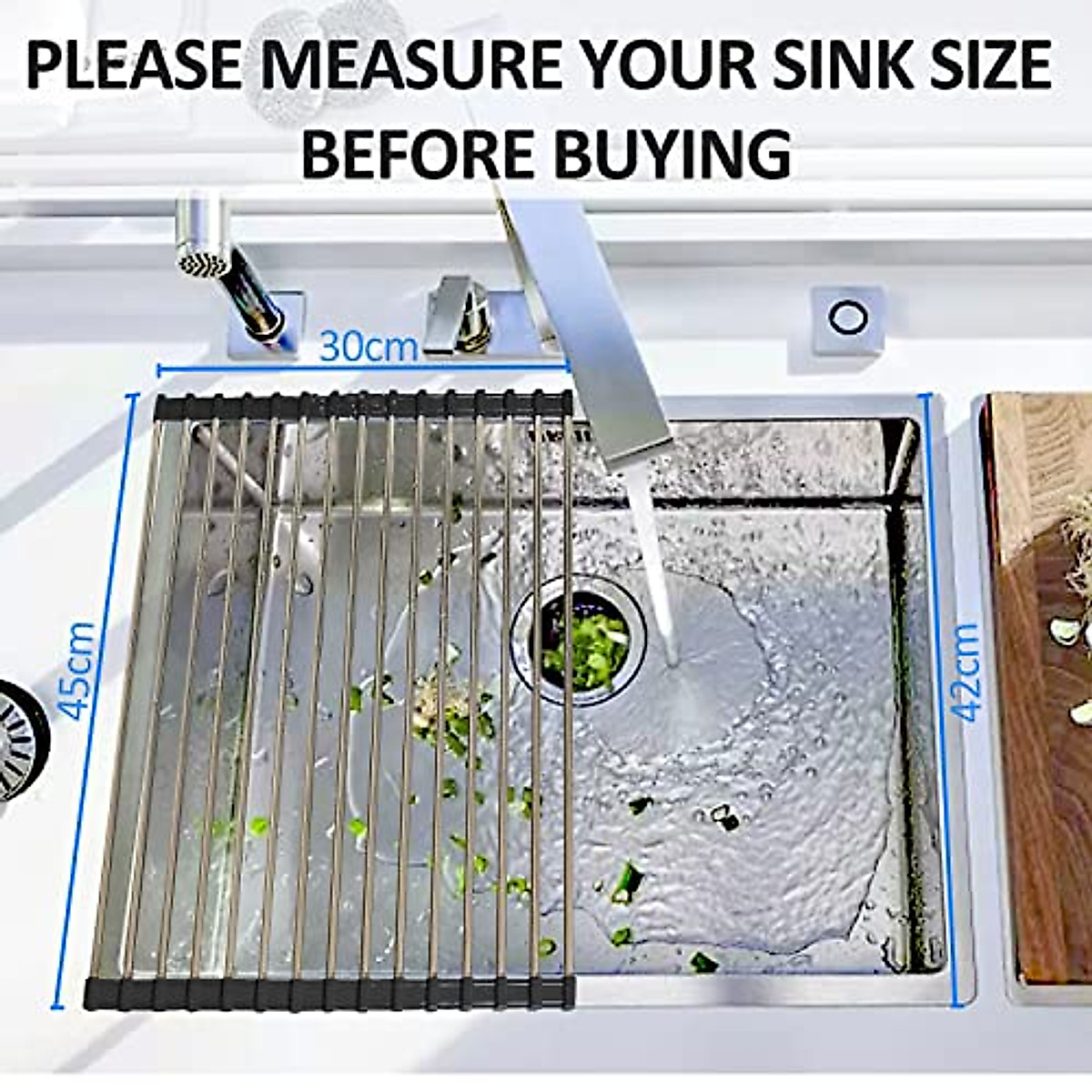 Ahyuan Roll up Dish Drying Rack Over The Sink Kitchen Roll up Sink Drying Rack Portable Dish Drainer Foldable Dish Drying Rack (Stainless Steel 17.7''X11.8'', Black)