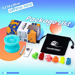 MAGICYOYO Yoyo K2 Responsive Yoyo for Kids, Professional Yoyo for Beginner, Dual Purpose Yoyo Replacement Unresponsive Bearing for Adults/Advanced with 6 Yoyo Strings+Bag+Bearing Remover (Sky Blue)