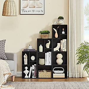 VECELO 3-Tier Small Bookcase, 4 Cube Bookshelf with Height Difference Shelves for Most Books, Modern Floor Standing Unit, Each Shelf Hold Up to 66 LBS for Living Room Bedroom, Black
