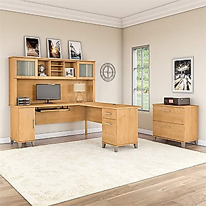 Bush Furniture Somerset L Shaped Desk with Hutch and Lateral File Cabinet