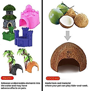 SunGrow Coconut Hut for Crested Gecko, 5x3 Inches Reptile Climbing Hide, Leopard Gecko Tank Cage Habitat Accessories, Smooth-Edged Coconut Shell, for Exercise, Crawling, Perching and Basking Spot