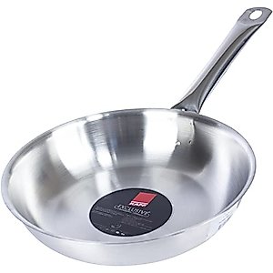 KAPP Frying Pan/Triply Stainless Steel Skillet/Fry Pan with Long and Stay Cool Handle, 11 Inch, Silver